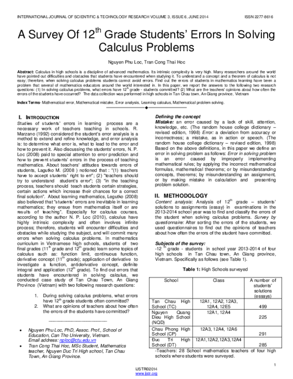(PDF) Grade Students ’ Errors In Solving Calculus Problems (PDF) Grade Students ’ Errors In Solving Calculus Problems