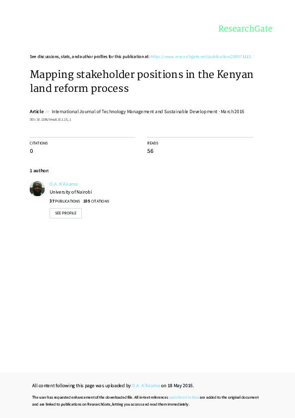 (PDF) Mapping stakeholder positions in the Kenyan land reform process