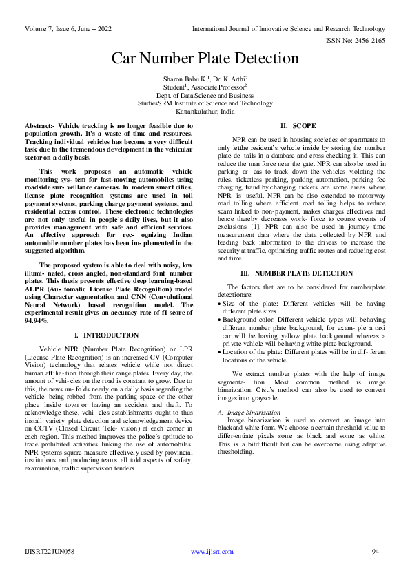 (PDF) Car Number Plate Detection
