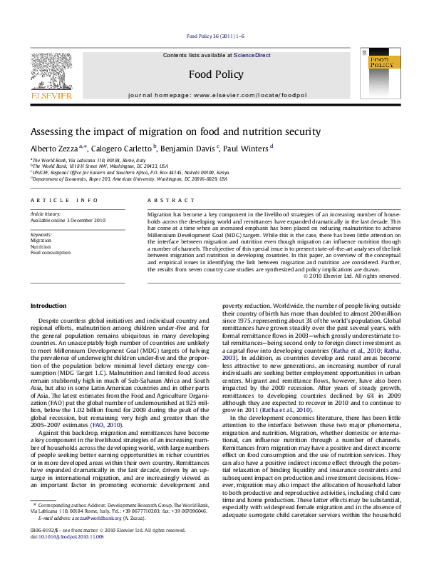(PDF) Assessing the impact of migration on food and nutrition security
