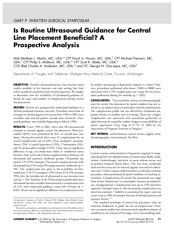(PDF) Is routine ultrasound guidance for central line placement ...