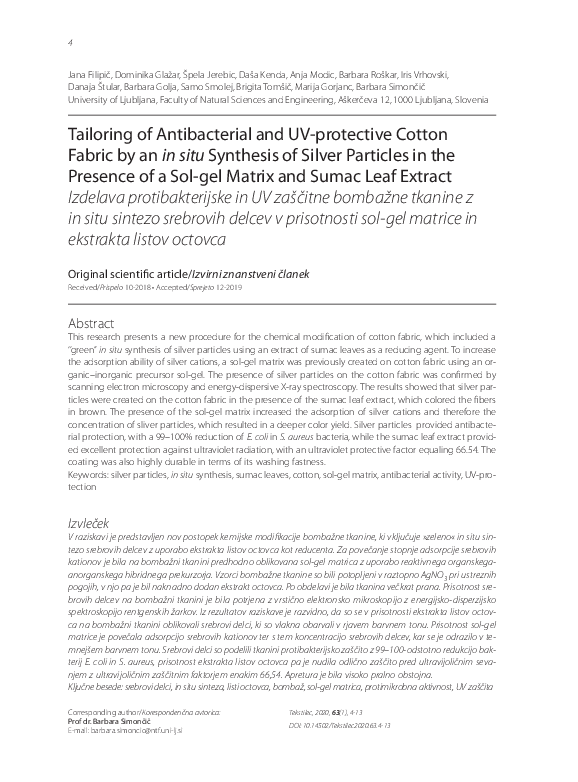(PDF) Antibacterial and UV-Blocking Cotton: Green Silver Synthesis
