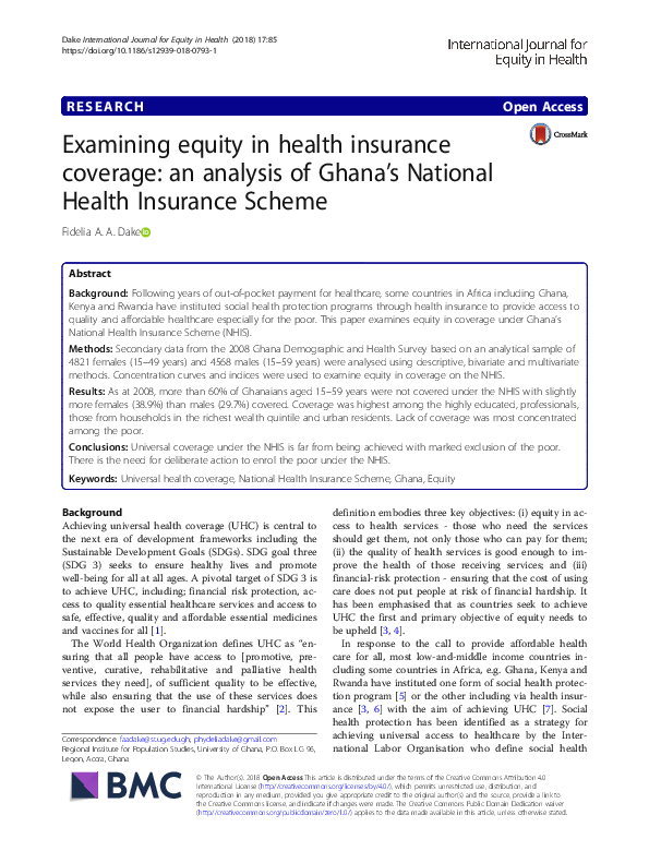 (PDF) Examining equity in health insurance coverage: an analysis of ...