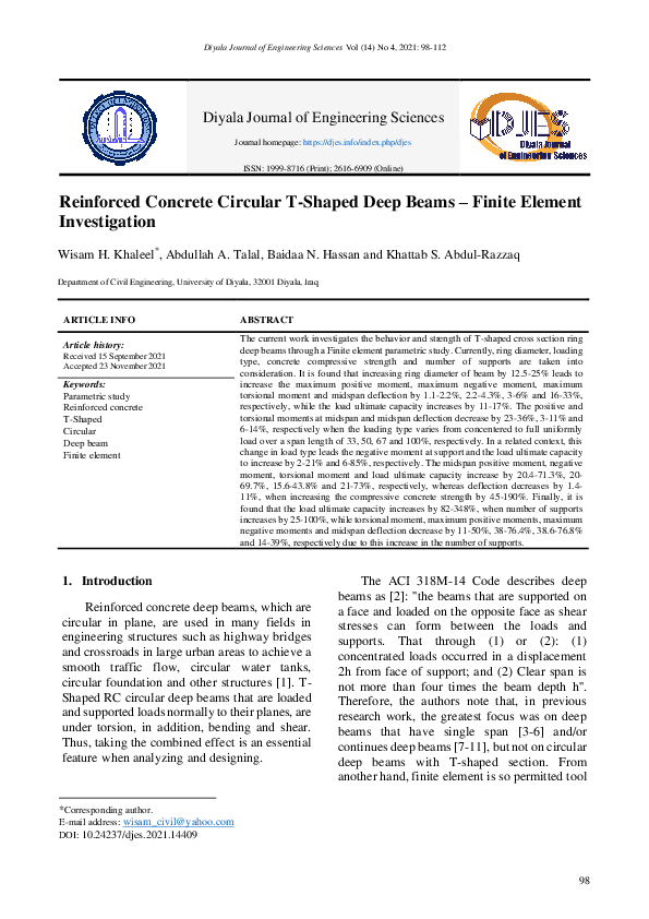 (PDF) Reinforced Concrete Circular T-Shaped Deep Beams -Finite Element ...