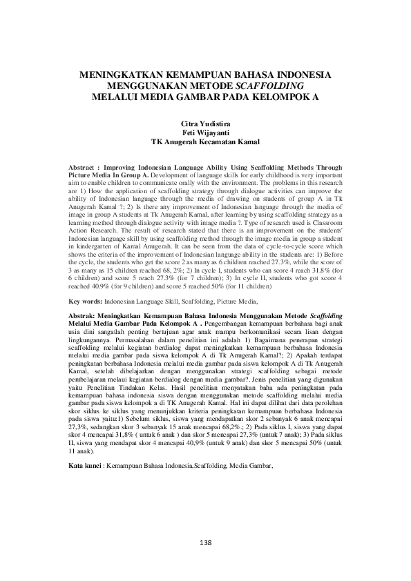 (PDF) Meningkatkan Kemampuan Bahasa Indonesia Menggunakan Metode Scaffolding Melalui Media ...