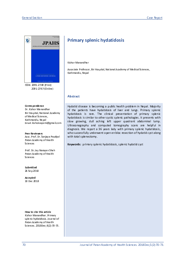 (PDF) Primary splenic hydatidosis