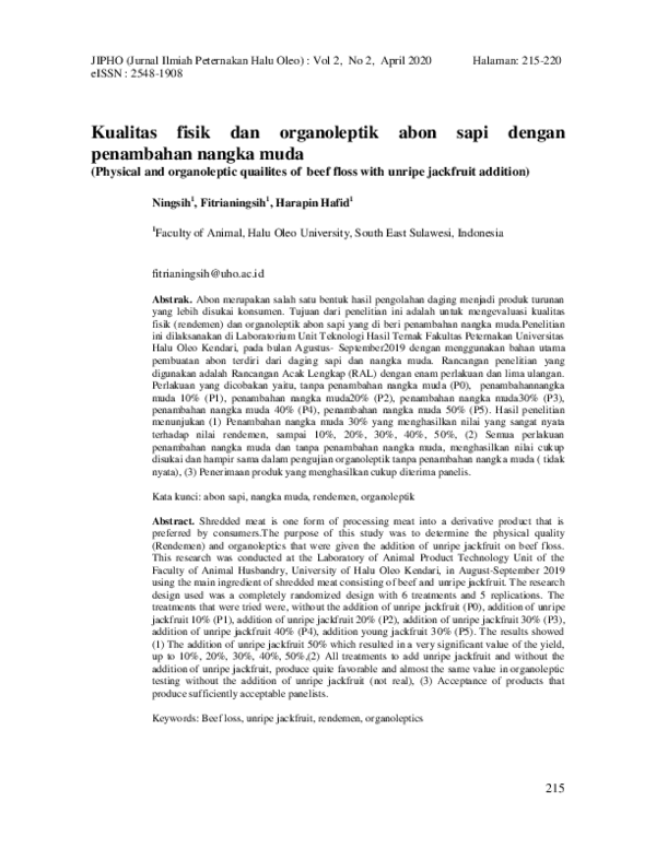 (PDF) Kualitas fisik dan organoleptik abon sapi dengan penambahan nangka muda