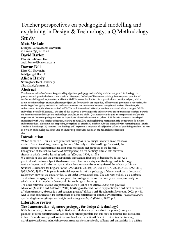 (DOC) Teacher perspectives on pedagogical modelling and explaining in ...