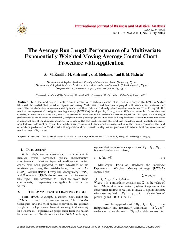 (PDF) The Average Run Length Performance of a Multivariate Exponentially Weighted Moving Average ...