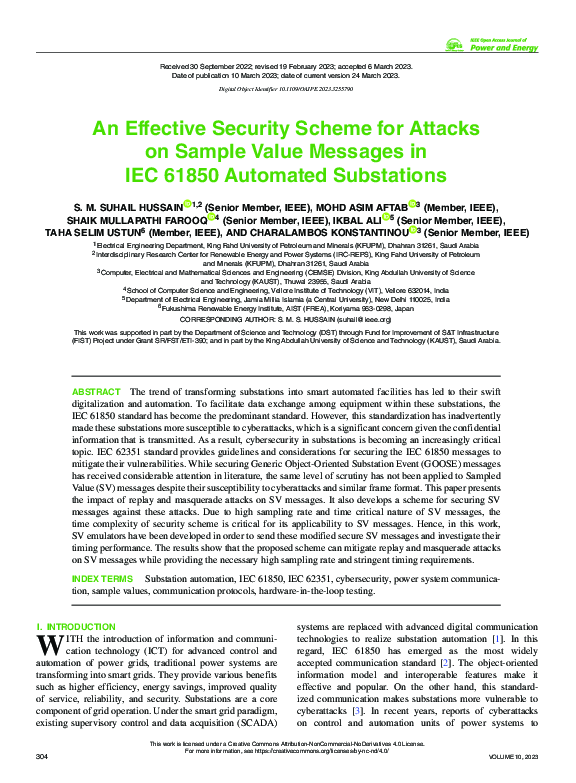 (PDF) An Effective Security Scheme for Attacks on Sample Value Messages in IEC 61850 Automated ...