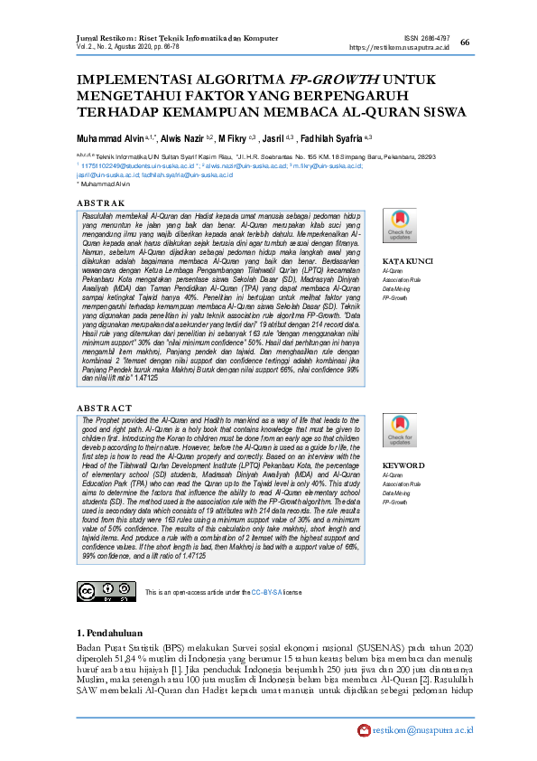 (PDF) Implementasi Algoritma FP-Growth Untuk Mengetahui Faktor Yang Berpengaruh Terhadap ...
