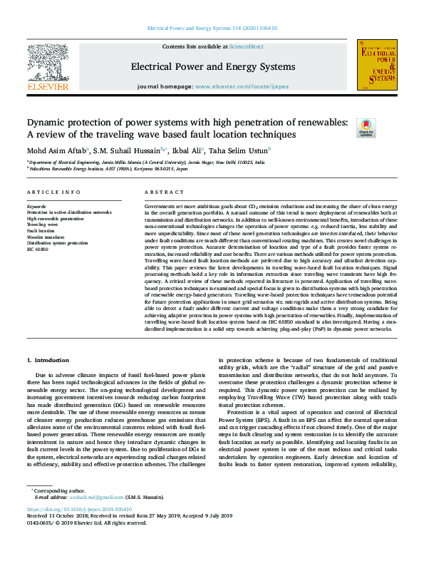 (PDF) Dynamic protection of power systems with high penetration of renewables: A review of the ...