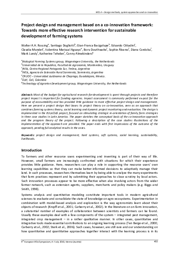 (PDF) Project design and management based on a co-innovation framework ...