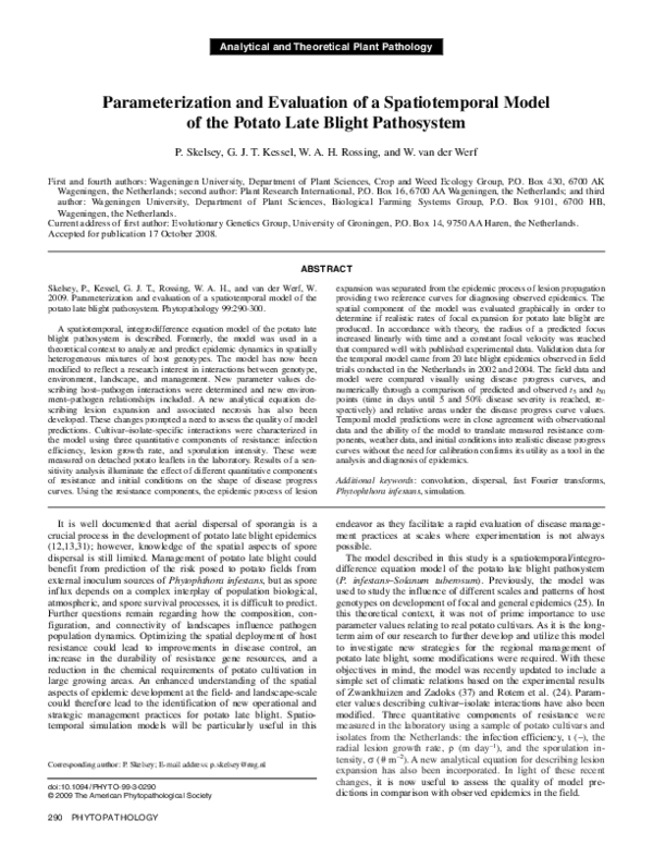 (PDF) Parameterization and Evaluation of a Spatiotemporal Model of the Potato Late Blight ...