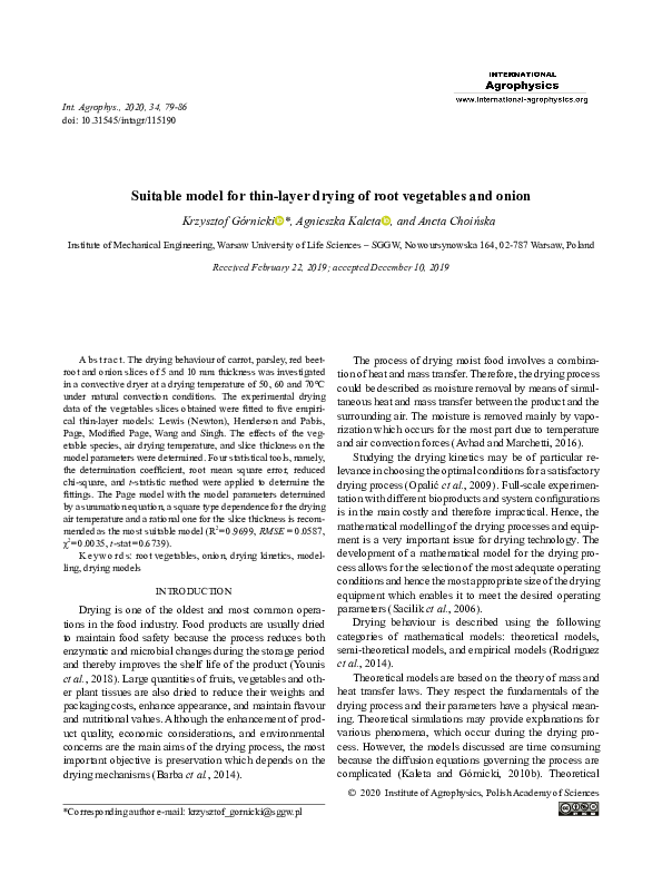 (PDF) Suitable model for thin-layer drying of root vegetables and onion