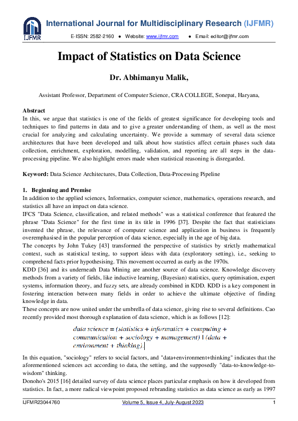 (PDF) Impact of Statistics on Data Science