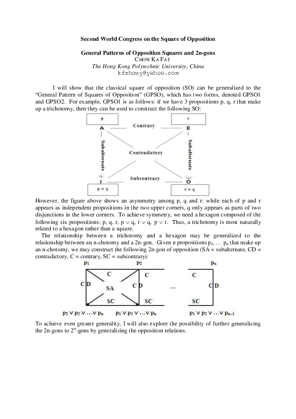 (PDF) General Patterns of Opposition Squares and 2n-gons