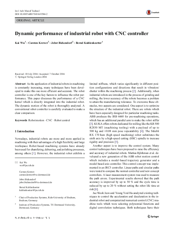 (PDF) Dynamic performance of industrial robot with CNC controller