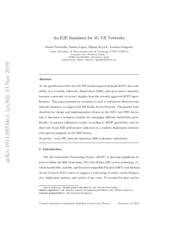 (PDF) An E2E simulator for 5G NR networks