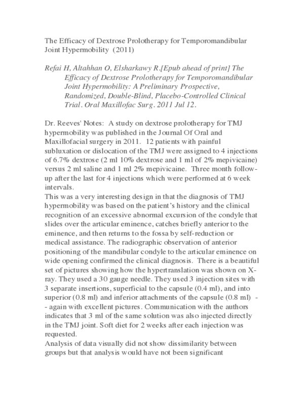 (PDF) The Efficacy of Dextrose Prolotherapy for Temporomandibular Joint ...