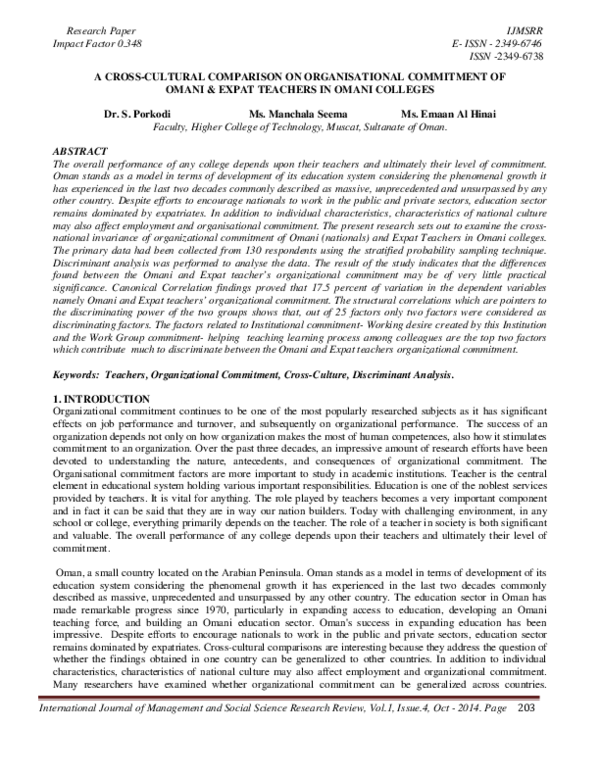(PDF) A Cross-Cultural Comparison on Organisational Commitment of Omani ...