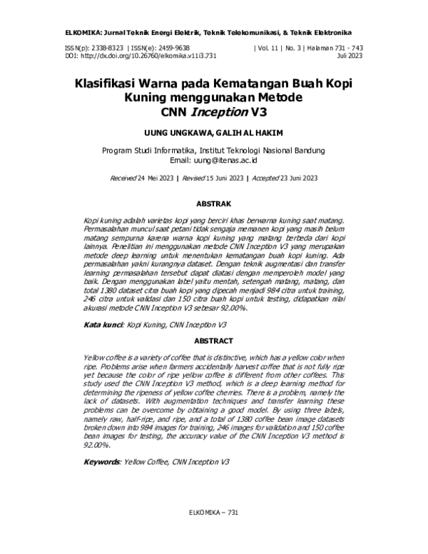 (PDF) Klasifikasi Warna pada Kematangan Buah Kopi Kuning menggunakan ...