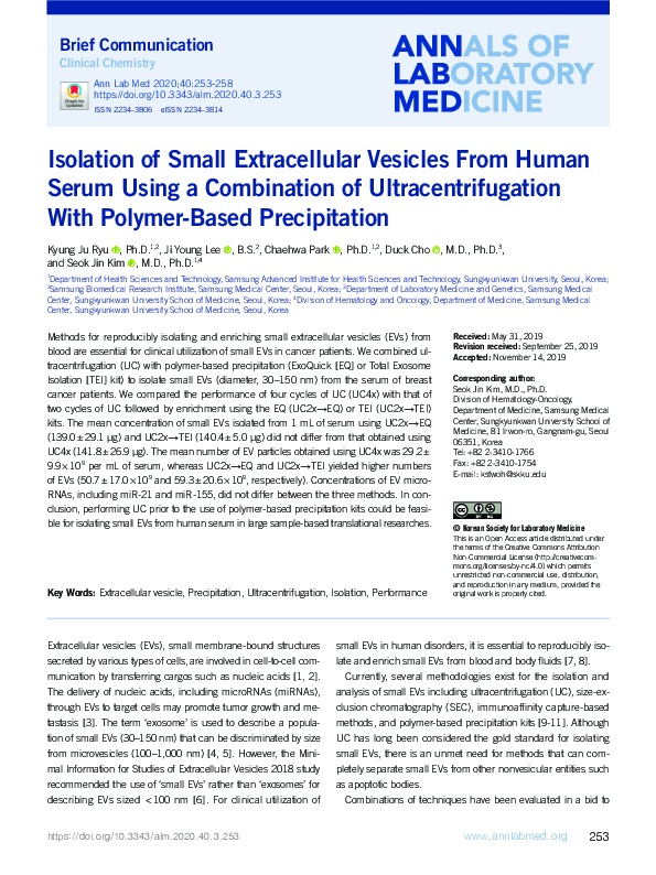 (PDF) Isolation of Small Extracellular Vesicles From Human Serum Using a Combination of ...