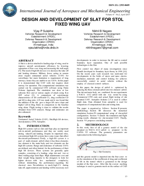 (PDF) Design and Development of Slat for Stol Fixed Wing Uav