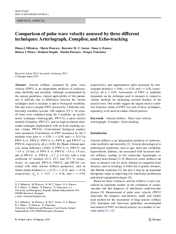 (PDF) Comparison of pulse wave velocity assessed by three different ...