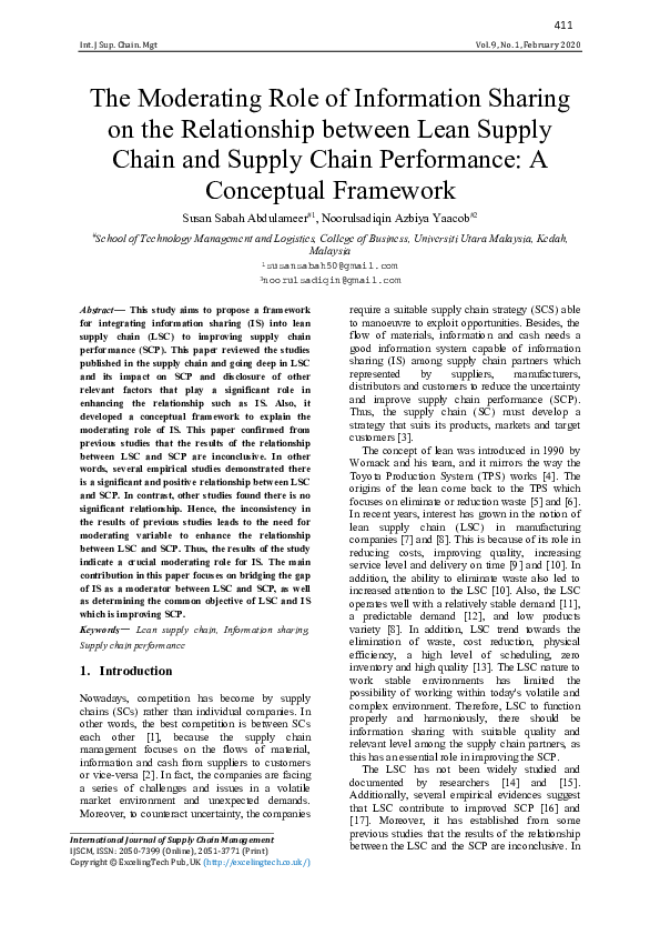 (PDF) The moderating role of information sharing on the relationship between lean supply chain ...