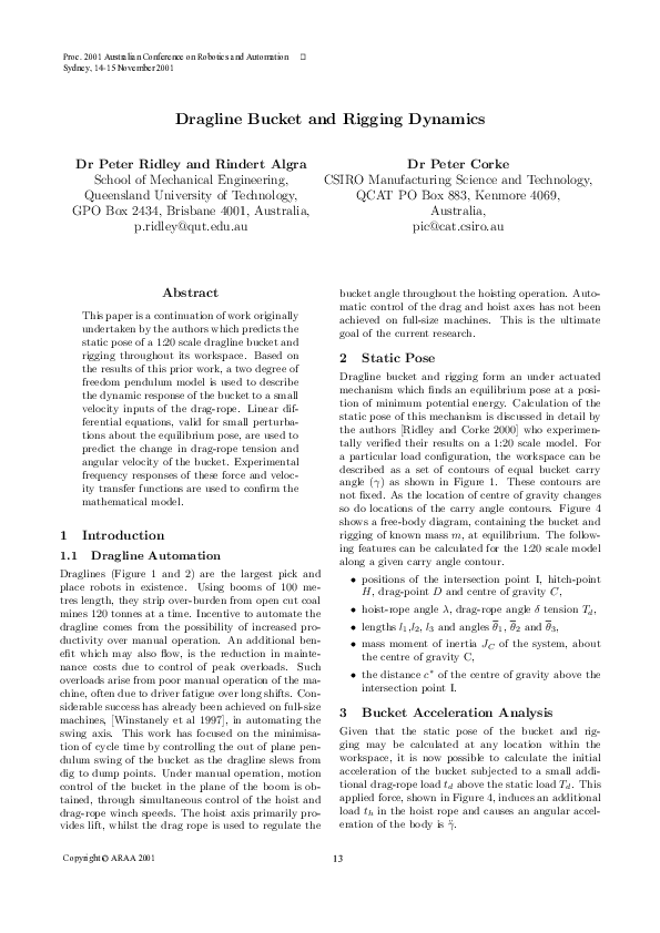 (PDF) Dragline bucket and rigging dynamics