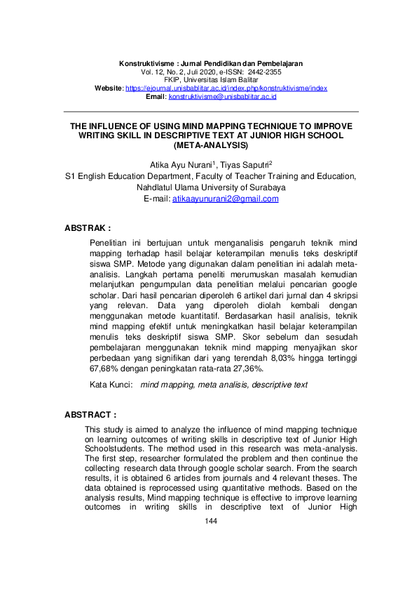 (PDF) The Influence of Using Mind Mapping Technique to Improve Writing ...