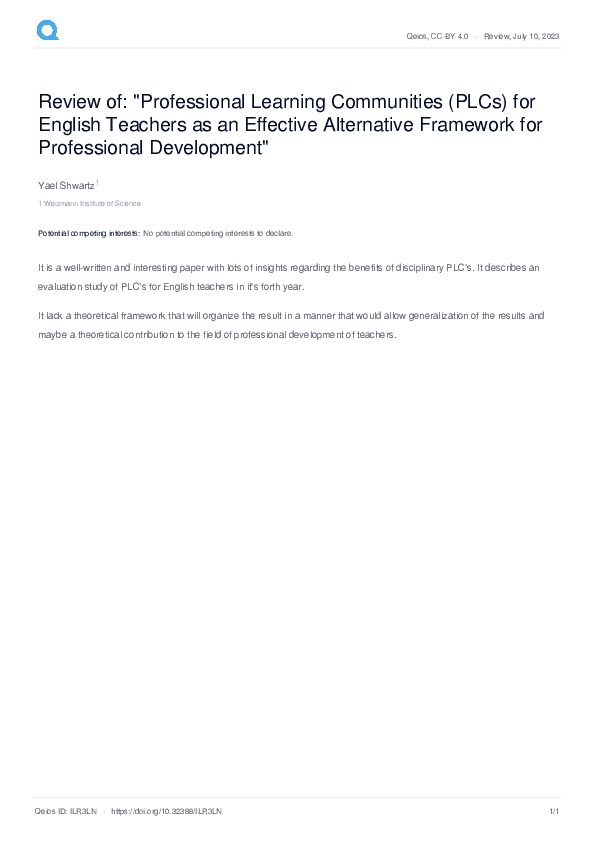 (PDF) Review of: "Professional Learning Communities (PLCs) for English ...