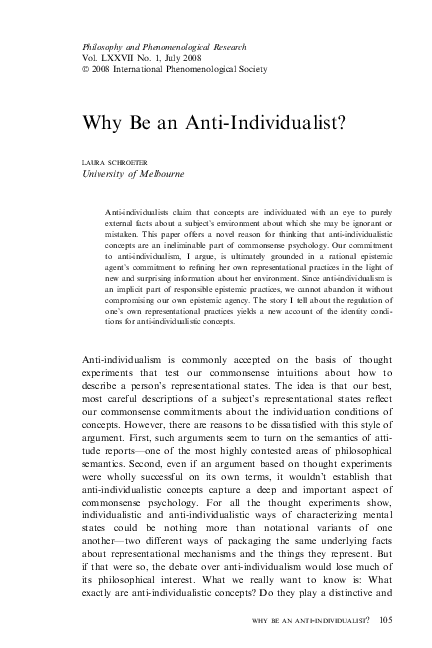 (PDF) Why be an anti-individualist?