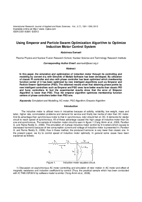 (PDF) Using Emperor and Particle Swarm Optimization Algorithm to Optimize Induction Motor ...