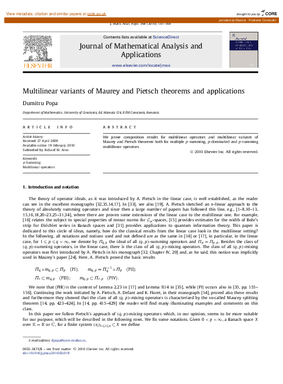 (PDF) Multilinear variants of Maurey and Pietsch theorems and applications