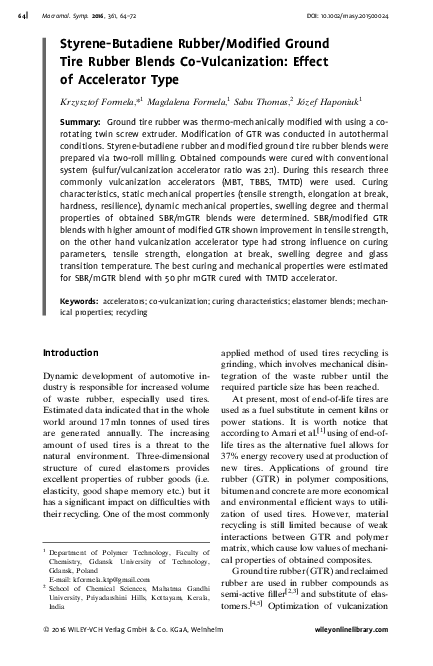 (PDF) Styrene-Butadiene Rubber/Modified Ground Tire Rubber Blends Co-Vulcanization: Effect of ...