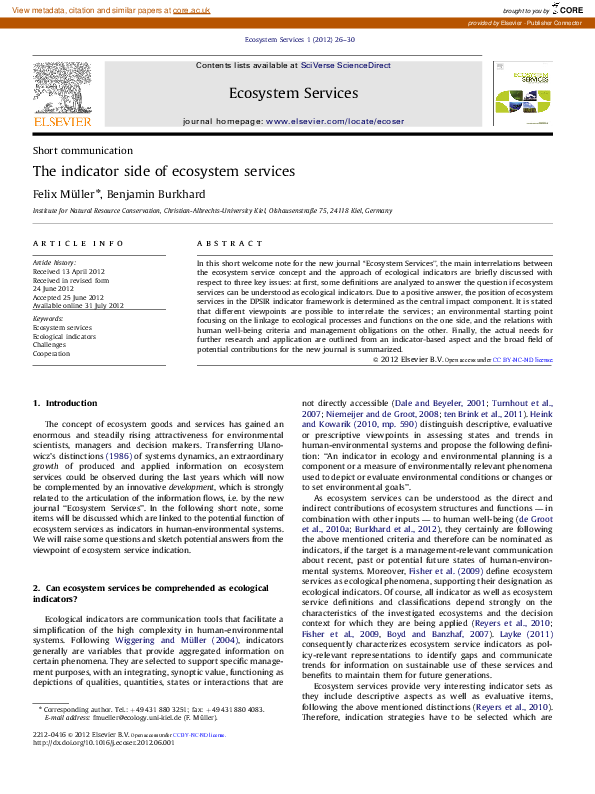 (PDF) The indicator side of ecosystem services