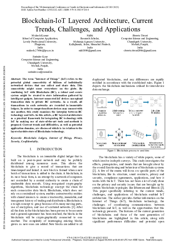 (PDF) Blockchain-IoT Layered Architecture, Current Trends, Challenges, and Applications