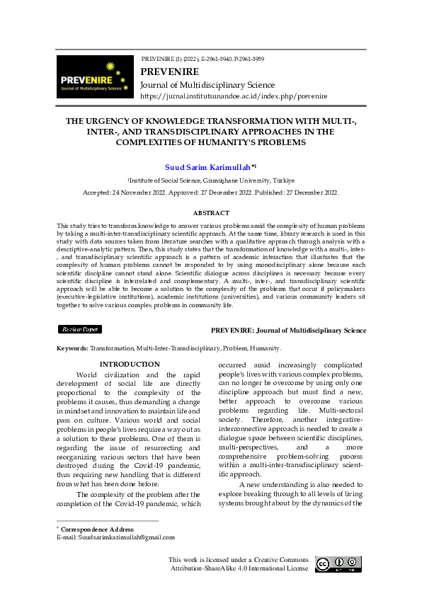 (PDF) The Urgency of Knowledge Transformation with Multi-, Inter-, and ...