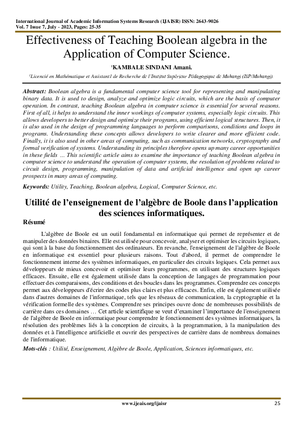 (PDF) Effectiveness of Teaching Boolean algebra in the Application of Computer Science.