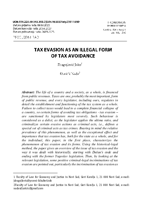 (PDF) Tax evasion as an illegal form of tax avoidance