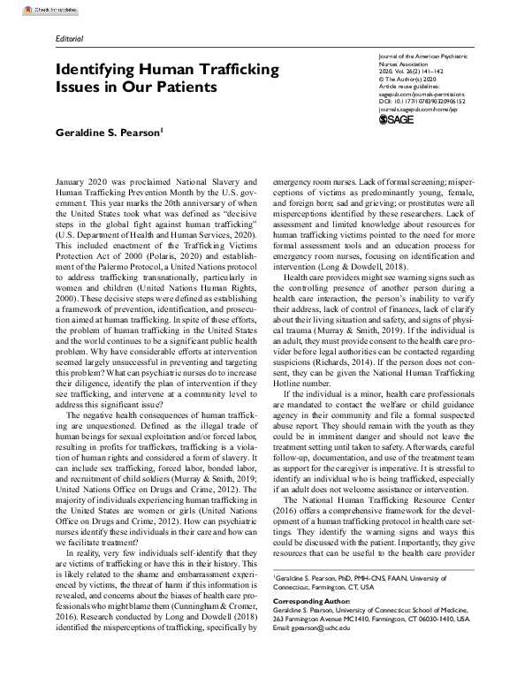 Pdf Identifying Human Trafficking Issues In Our Patients Geraldine