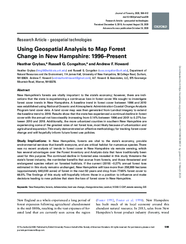 (PDF) Using Geospatial Analysis to Map Forest Change in New Hampshire ...