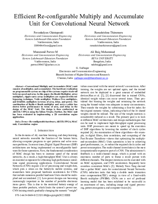 Pdf Efficient Re Configurable Multiply And Accumulate Unit For Convolutional Neural Network