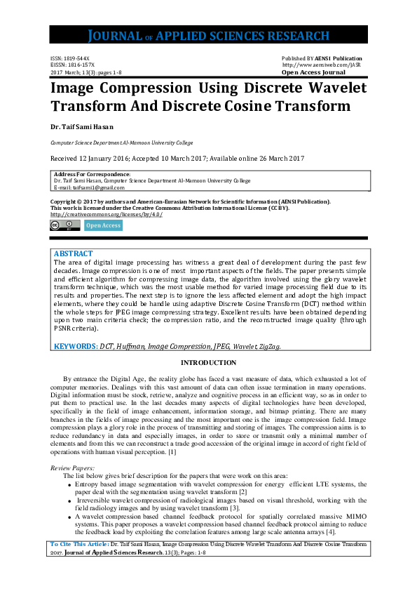 Pdf Image Compression Using Discrete Wavelet Transform And Discrete Cosine Transform