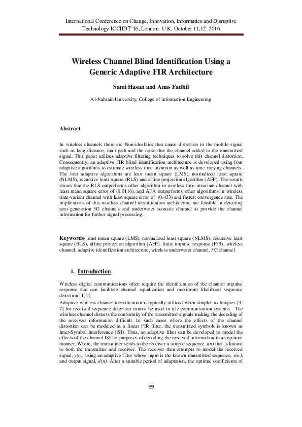(PDF) Wireless Channel Blind Identification Using a Generic Adaptive FIR Architecture