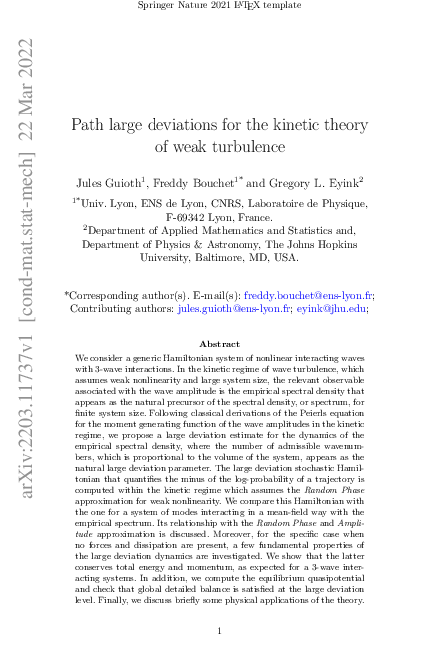(PDF) Path Large Deviations for the Kinetic Theory of Weak Turbulence