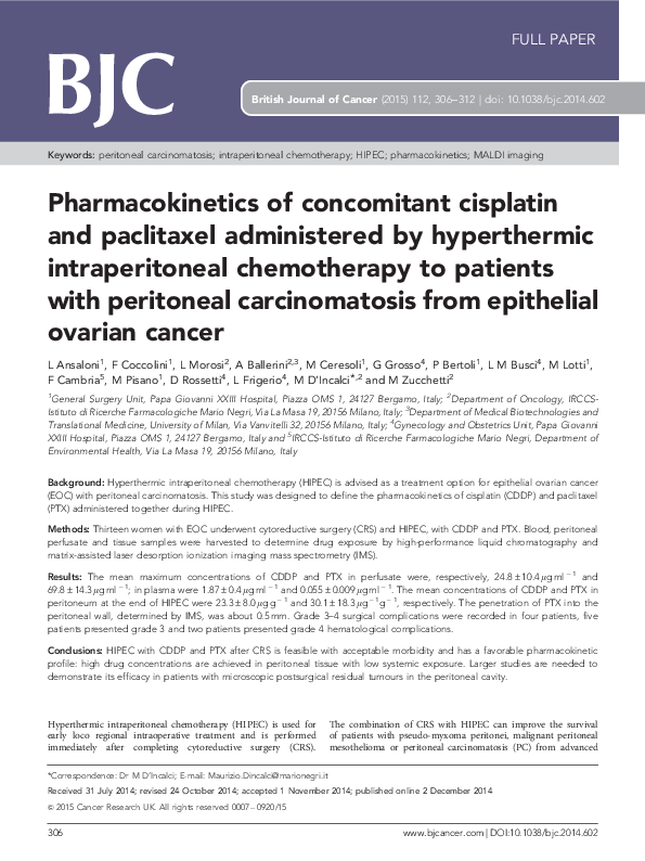 (PDF) Pharmacokinetics of concomitant cisplatin and paclitaxel administered by hyperthermic ...