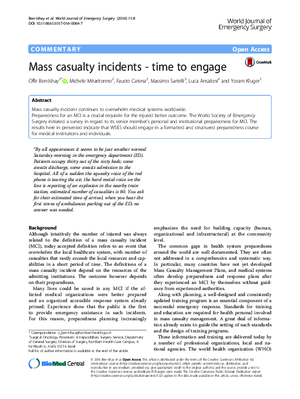 (PDF) Mass casualty incidents - time to engage